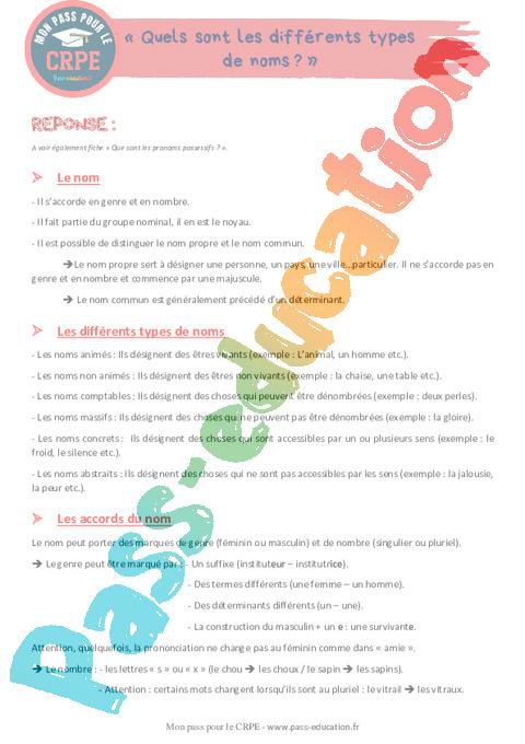 Quels sont les différents types de noms ? – crpe 2027 – cycle 3 – pdf à ...