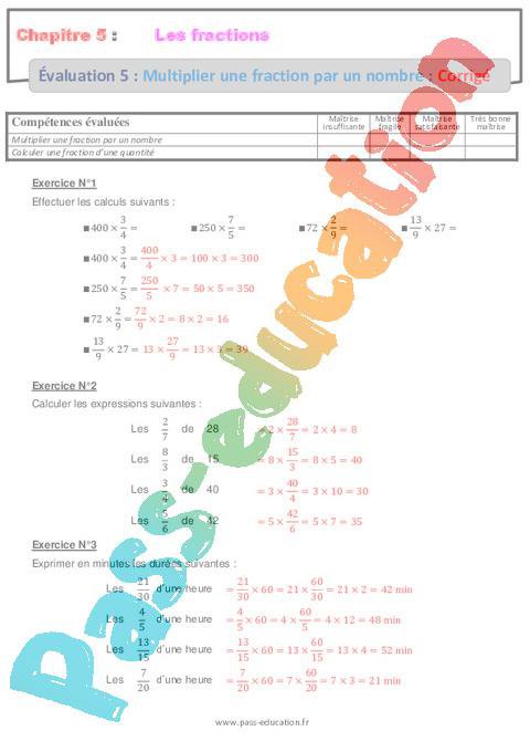 Multiplier une fraction par un nombre – 6ème – Evaluation, bilan ...