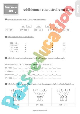 Bilan au Ce2 – Additionner et soustraire en ligne – Evaluation avec la ...