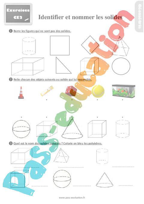 Evaluation et bilan avec le corrigé pour le Ce2 sur identifier et nommer quelques solides ...