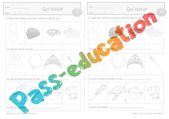 Qui suis je – Exercices de lecture – Ce1 – Cycle 2 – PDF à imprimer par ...
