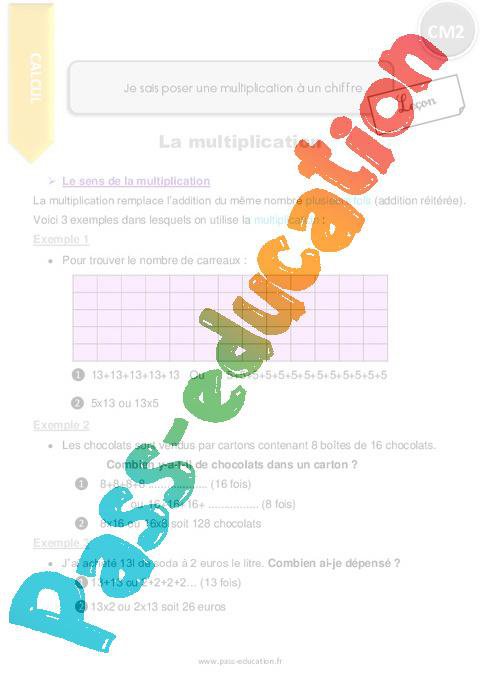 Comment poser une multiplication à un chiffre – CM2 – Leçon – Cycle 3 ...