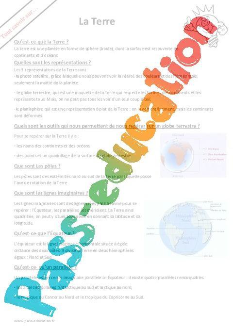 Qu’est-ce que la Terre ? – Cycle 3 – PDF à imprimer par Pass-education ...
