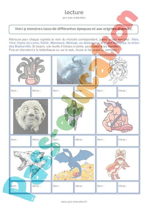 Les monstres – 6ème – Atelier de lecture – Cycle 3 – PDF à imprimer par ...