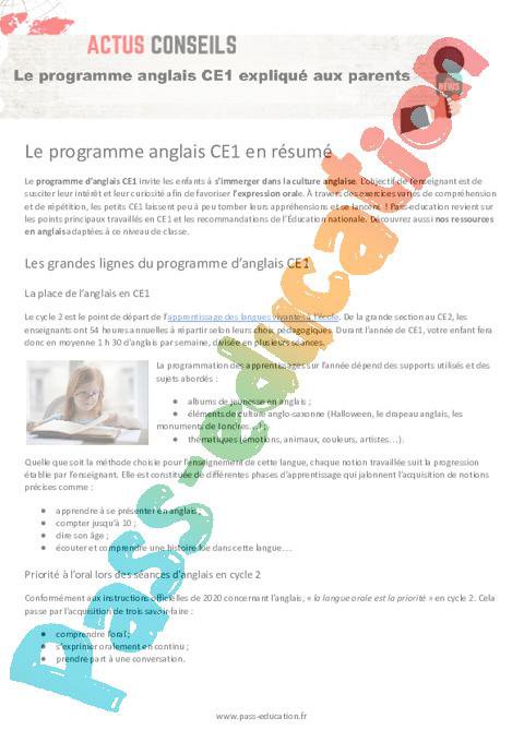 Le programme anglais CE1 expliqué aux parents par Pass-education.fr ...