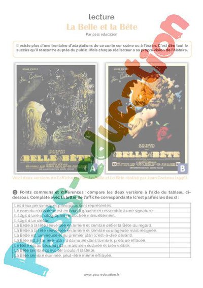 La Belle et la Bête – 6ème – Lecture documentaire – Cycle 3 – PDF à ...