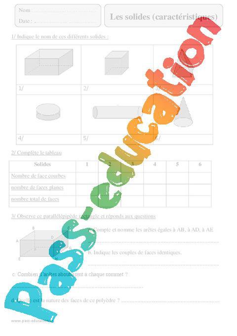 Solides – Cm2 – Exercices corrigés – Géométrie – Mathématiques – Cycle ...