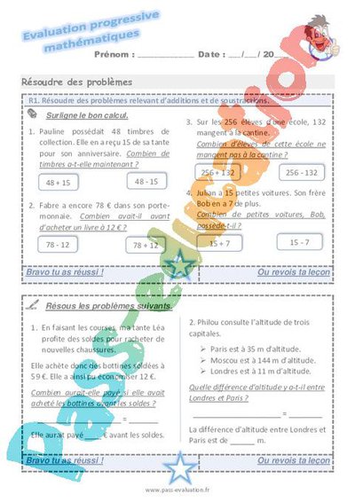 Résoudre des problèmes relevant d’additions et de soustractions ...