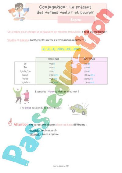 Le présent des verbes vouloir et pouvoir – Leçon de conjugaison pour le ...