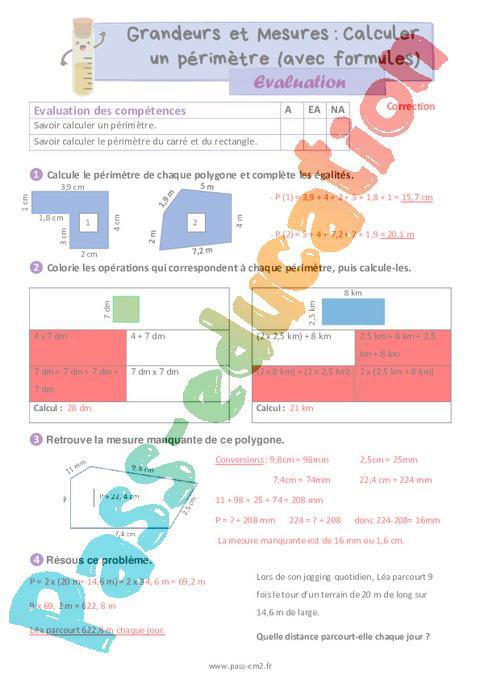 Calculer un périmètre (avec formules) – Évaluation de grandeurs et ...