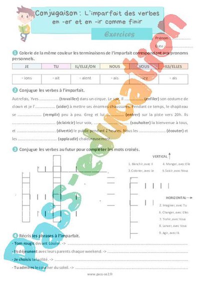 L’imparfait des verbes en -er et -ir comme finir – Exercices de ...