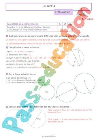 Le cercle – Evaluation de géométrie pour la 6ème – PDF à imprimer par ...