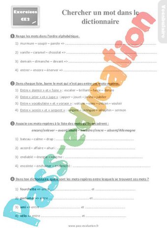 Evaluation avec le corrigé pour le Ce2 sur chercher un mot dans le ...