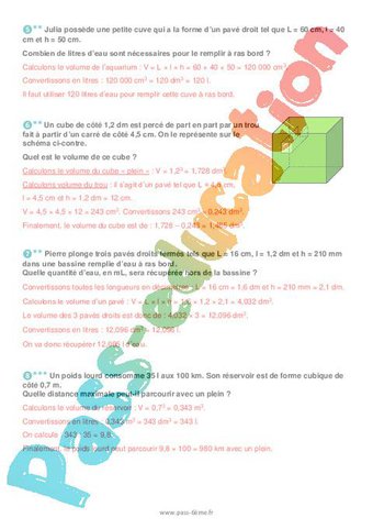 Volume du cube et du pavé droit – Exercices de géométrie pour la 6ème ...