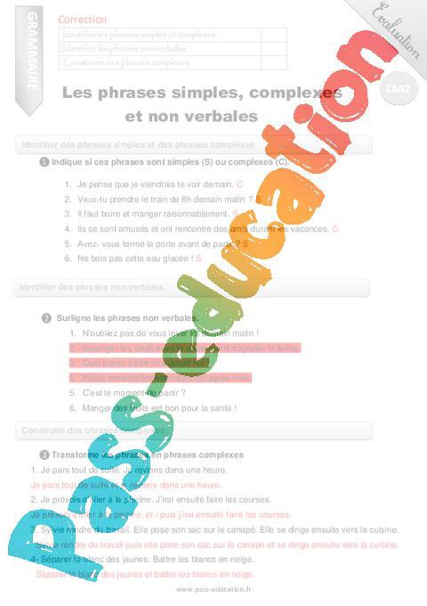 Les phrases simples et les phrases complexes – CM2 – Evaluation – Bilan ...