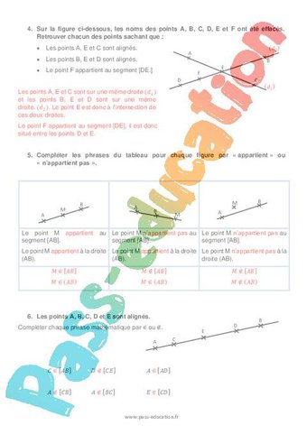 Alignement Appartenance sur les segments – 6ème – Révisions – Exercices ...