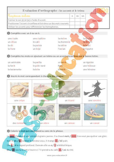 Les accents et le tréma au Cm1 – Évaluation, bilan – PDF à imprimer par ...