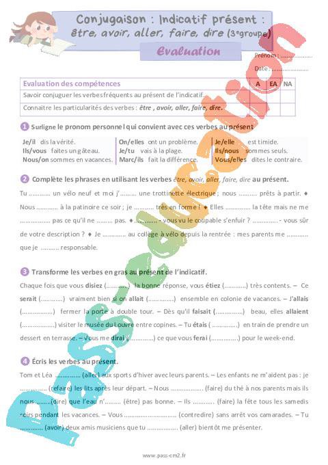 Indicatif présent : être, avoir, aller, faire, dire (3e groupe ...
