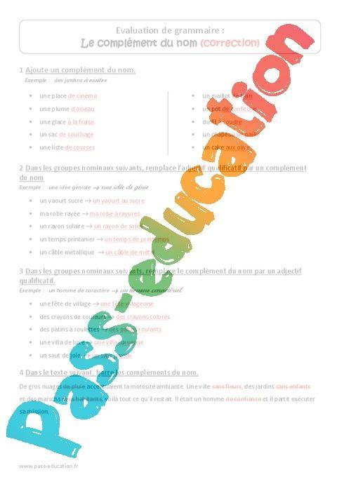 Complément du nom – Cm2 – Bilan – PDF à imprimer par Pass-education.fr ...