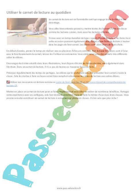 Le carnet de lecture à imprimer : la solution par Pass-education.fr ...