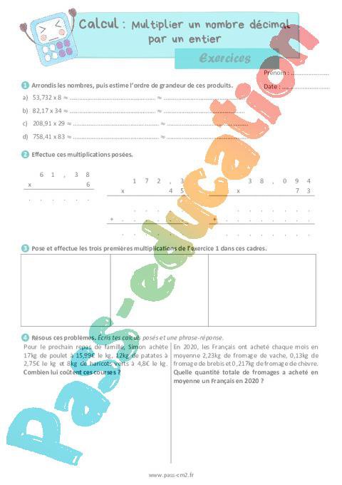 Multiplier un nombre décimal par un entier – Exercices de calcul pour ...
