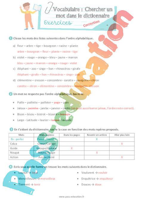 Chercher dans le dictionnaire – Cm1 – Préparation aux évaluations – PDF ...