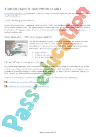 Tout savoir sur la lecture inférence en cycle 3 par Pass-education.fr ...