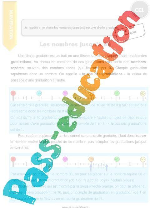 Je repère et je place les nombres jusqu’à 69 sur une droite graduée ...