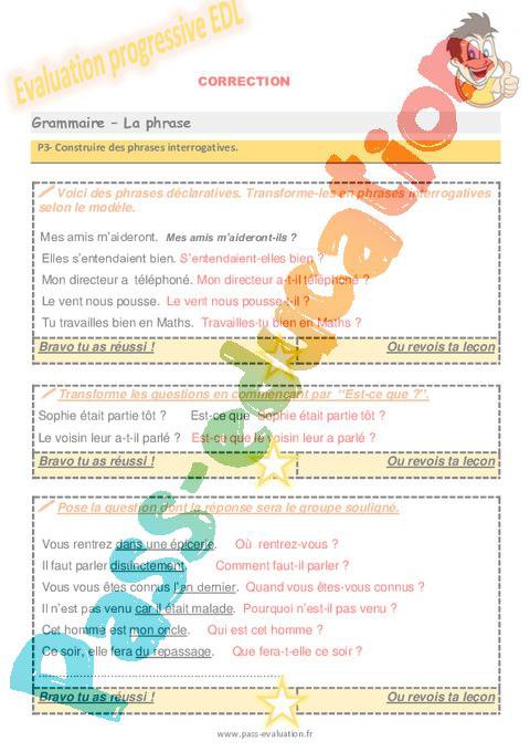 Construire des phrases interrogatives au Cm2 – Evaluation progressive ...
