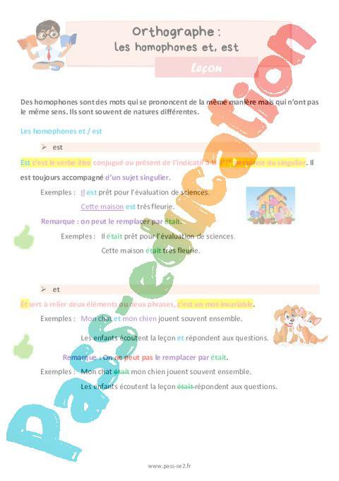Les homophones grammaticaux et, est – Leçon d’orthographe pour le ce2 ...