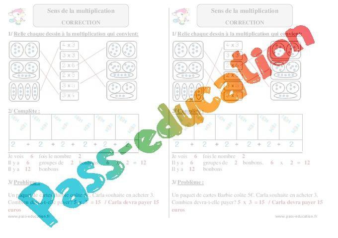 Sens de la multiplication – Ce1 – Exercices corrigés – Mathématiques ...