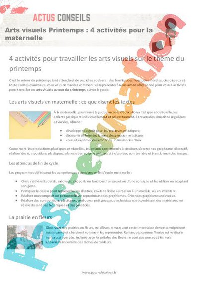 Arts visuels Printemps : 4 activités pour la maternelle par Pass ...