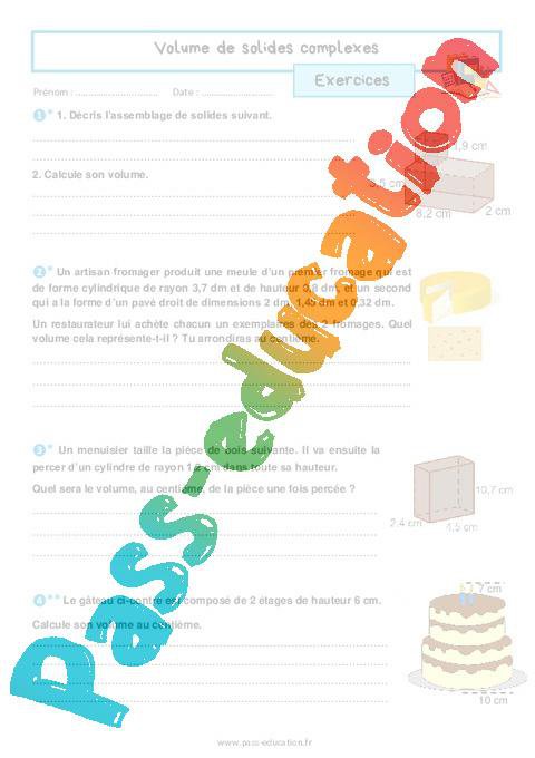 Volume des solides complexes – 5ème – Exercices avec les corrigés – Cycle 4 – PDF à imprimer par ...