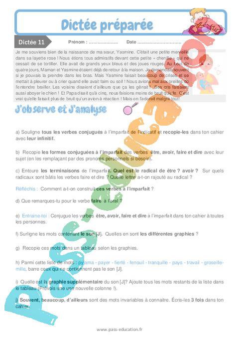 Dictée préparées / réfléchies (n°11) – Niveau CM2 – PDF à imprimer par ...