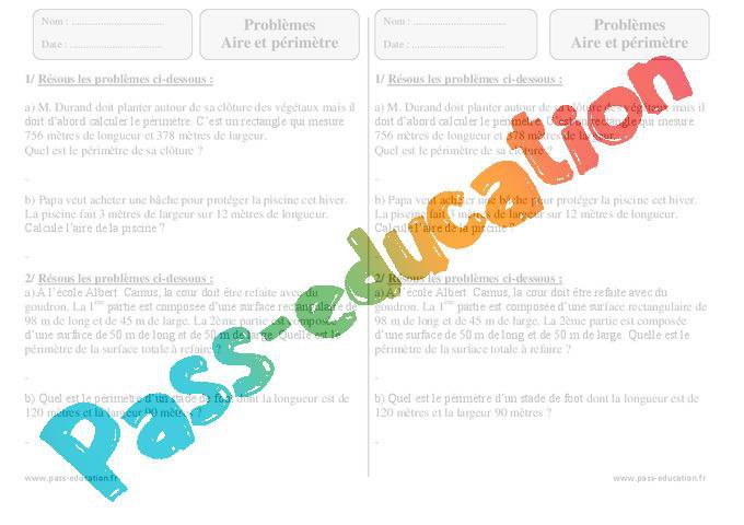 Aire et périmètre – Ce2 – Problèmes – Exercices corrigés – Mathématiques – Cycle 3 – PDF à ...