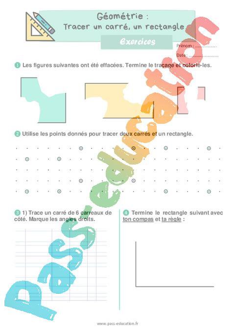 Tracer un carré, un rectangle – Exercices sur les quadrilatères au ce1 ...