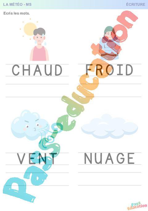 Température – Météo – Ecriture – PS – MS – Maternelle – PDF à imprimer ...