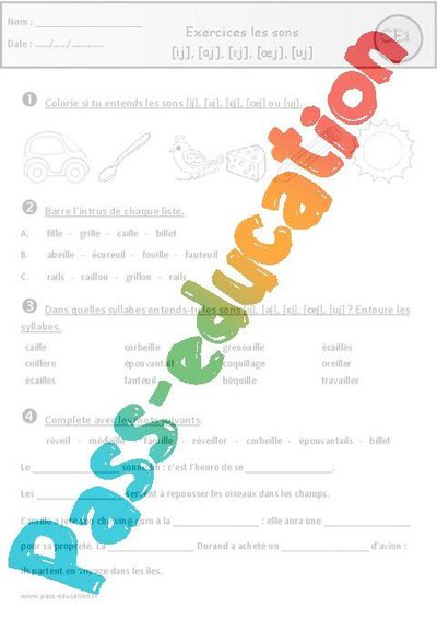 Exercices – ill -ail,aill – eil,eill – euil,euill – ouill – Ce1 – Cycle ...