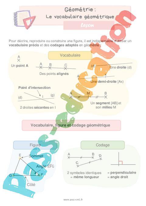 Le vocabulaire géométrique – Leçon de géométrie pour le cm1 – Cycle 3 ...