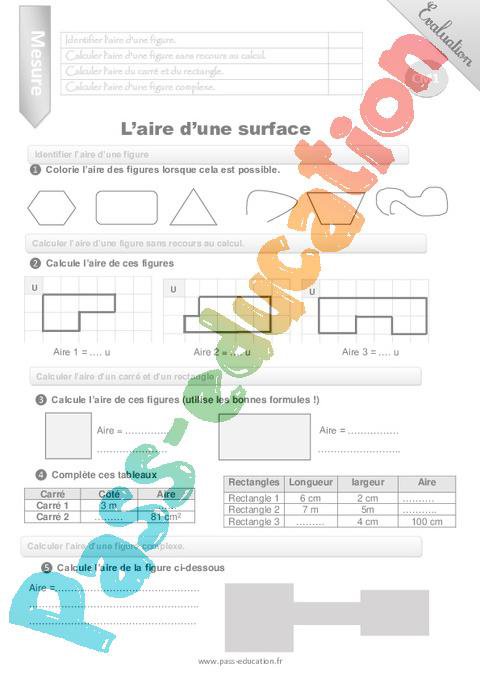 Fiche Aire Cm1 | Fichier de leçons de maths CM1 – KHPH