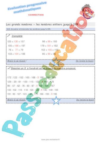 Encadrer / intercaler les nombres jusqu’à 199 au Ce1 – Evaluation ...