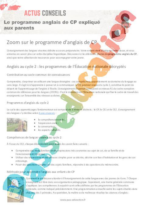 Le programme anglais de CP expliqué aux parents par Pass-education.fr ...
