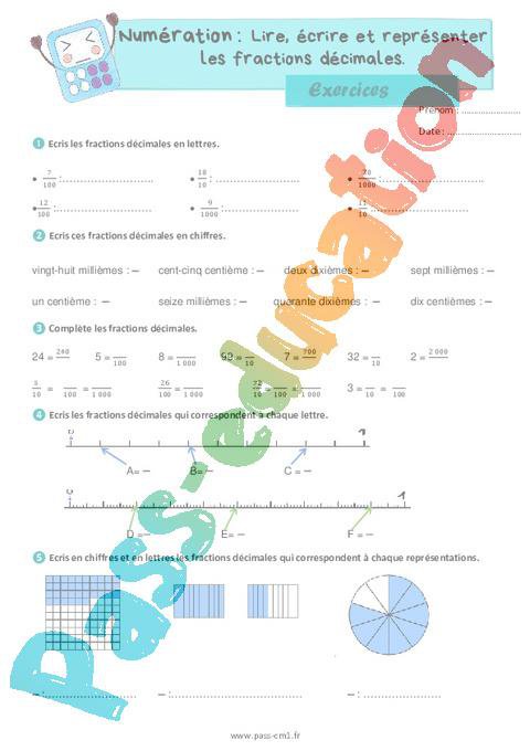 Lire écrire et représenter des fractions décimales – Exercices de ...