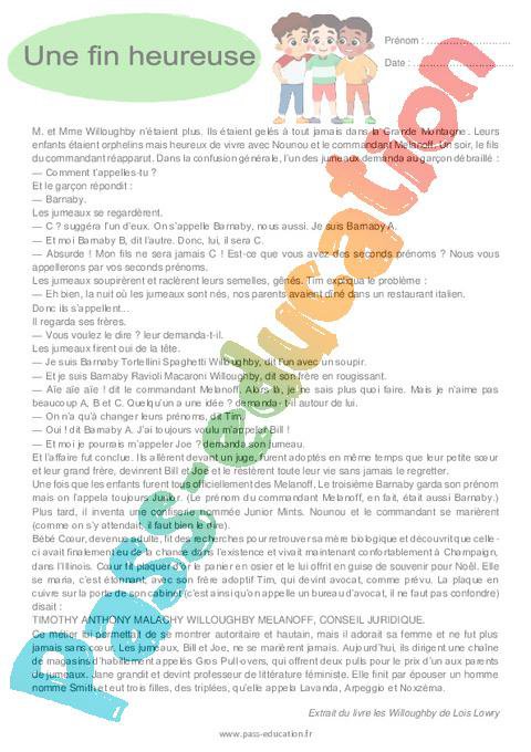 Une fin heureuse – Ce2 – Récit – Lecture – PDF à imprimer par Pass ...