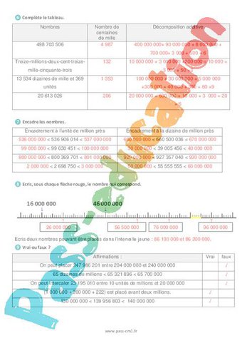 Les nombres inférieurs à 1 000 000 000 – Exercices de numération pour ...