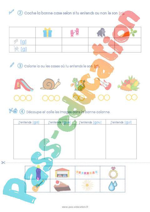 Le son [g] – GS – Phonologie – Exercices – Cycle 1 – PDF à imprimer par ...