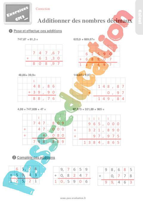 Bilan au CM2 sur l’addition des nombres décimaux – Evaluation avec la ...