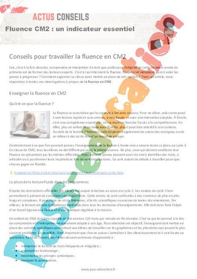 Fluence CM2 : un indicateur essentiel par Pass-education.fr - jenseigne.fr