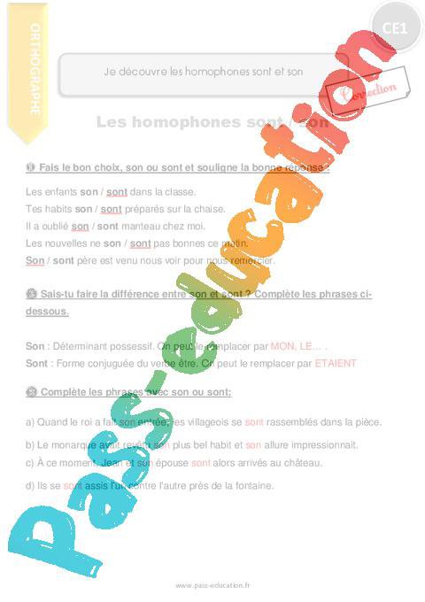 Comment découvrir les homophones sont et son – CE1 – Exercices avec ...