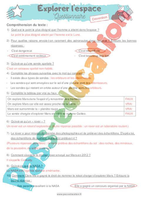 Explorer l’espace – CM1 – CM2 – Lecture documentaire – PDF à imprimer ...